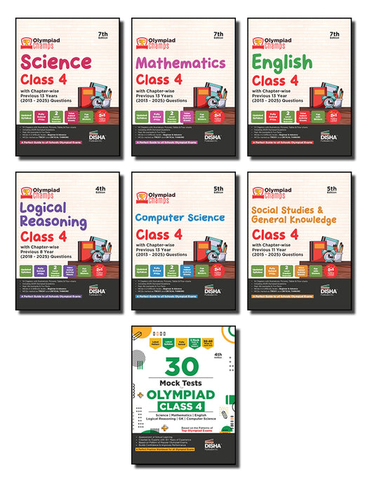 Disha Combo Class 4 (set of 7 books) Olympiad Champs Science, Mathemat ...